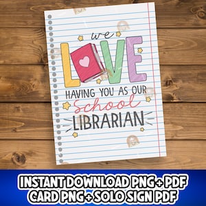 School Librarian Gift, Printable Librarian Card, Librarian Thank You ...