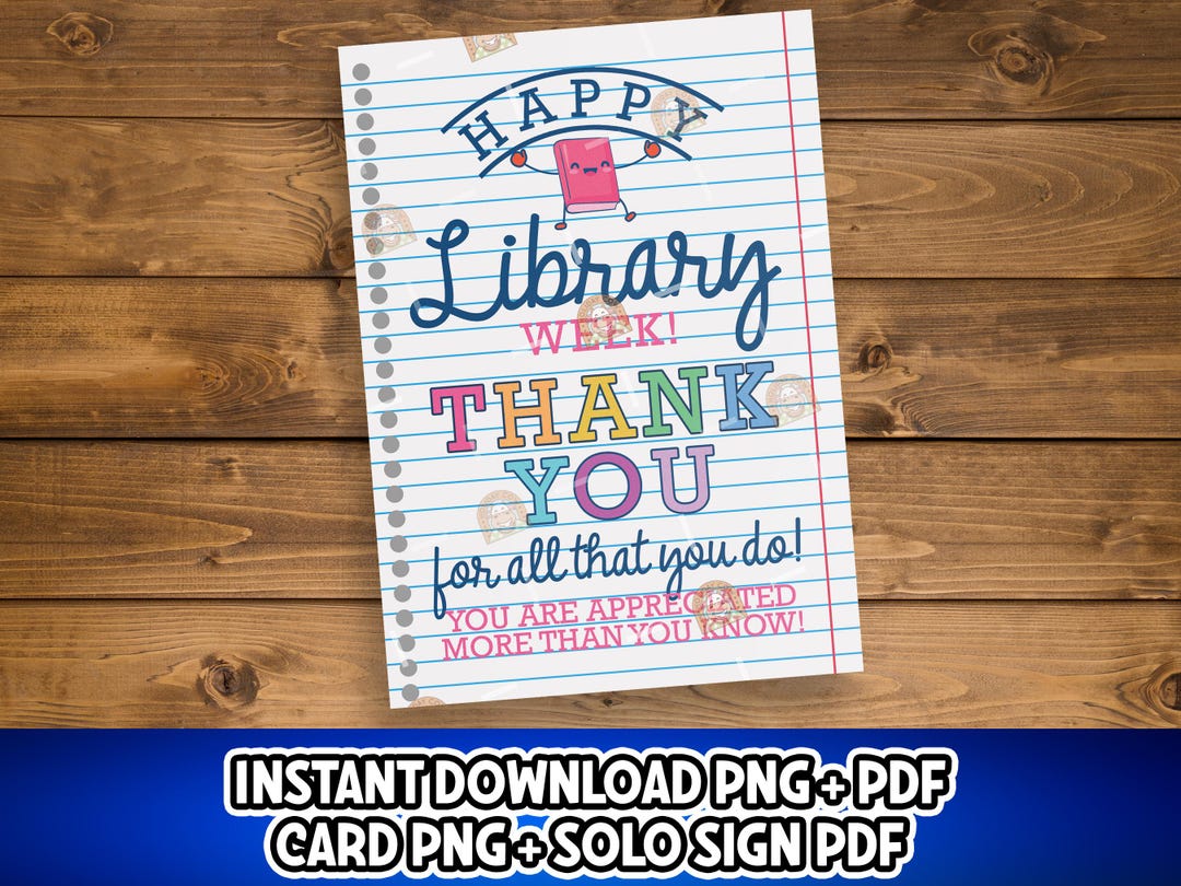 Printable Library Week Card for Librarian, Library Week Gift, Library ...