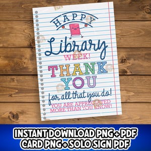 Printable Library Week Card for Librarian, Library Week Gift, Library ...