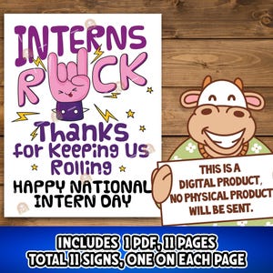 Intern Signs Bundle, Printable Happy Intern Day Poster, Intern Thank ...