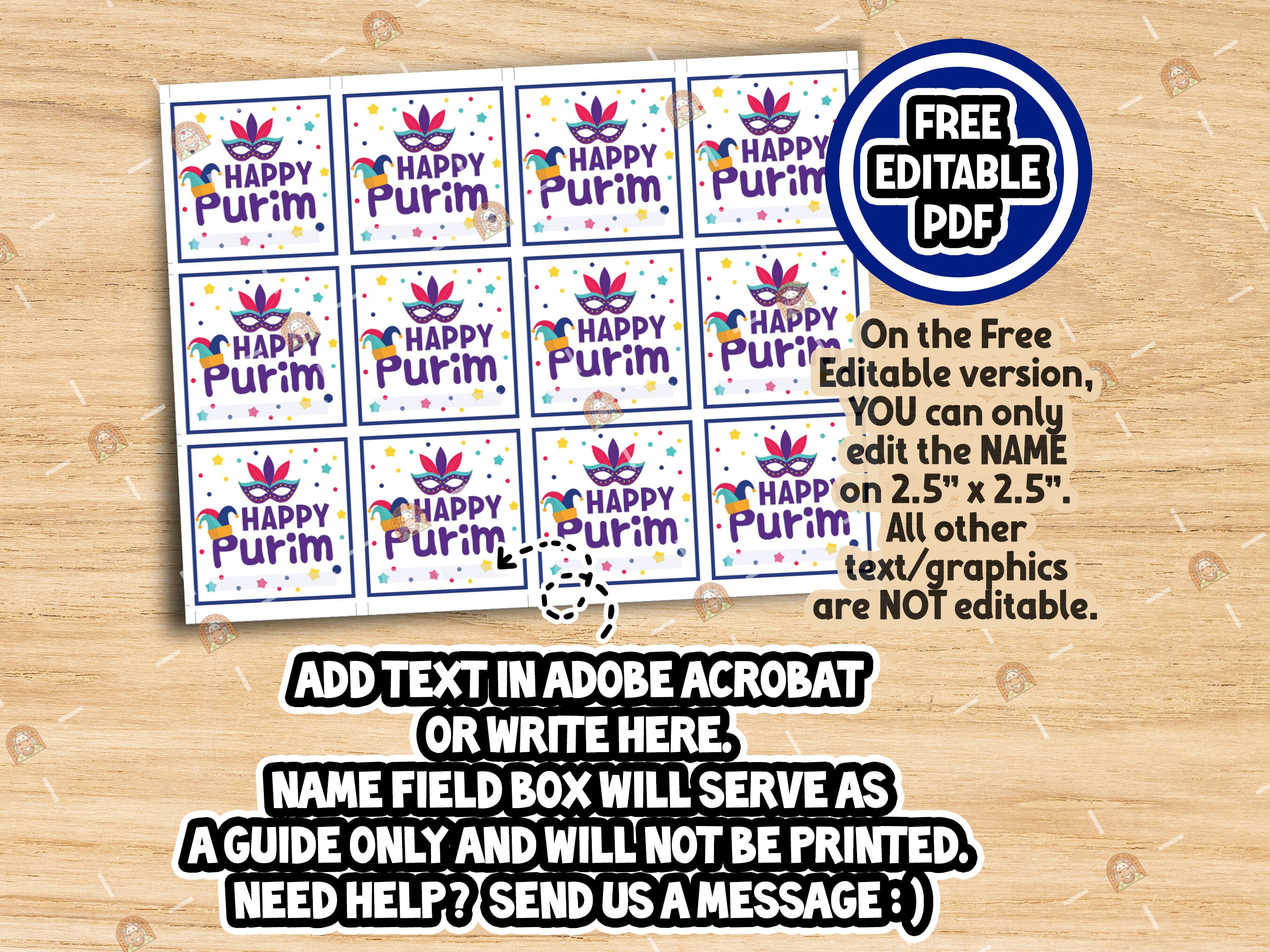 Printable Purim Tags, Mishloach Manot Sticker, Purim Gift Tags, Purim ...