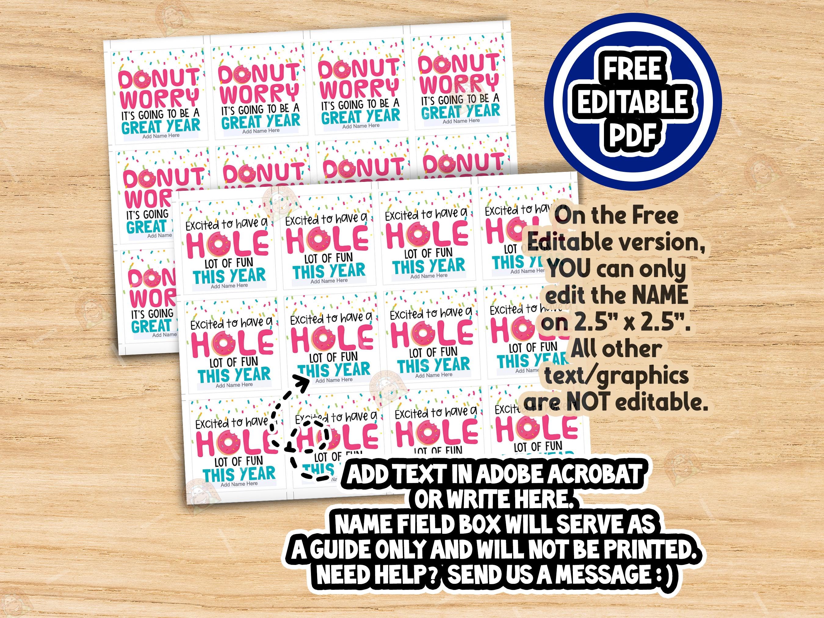 Back to School Tags, Printable Donut Worry Tags, Donut Gift Tag, First ...