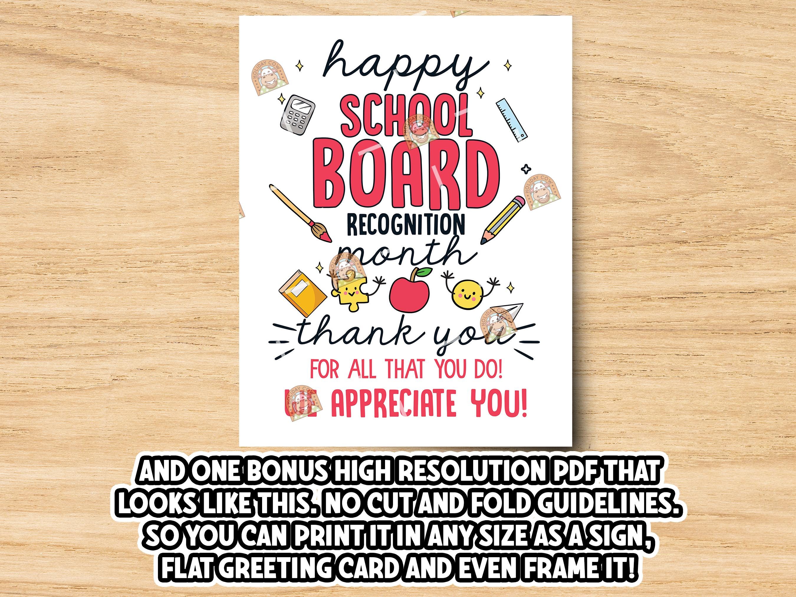 School Board Recognition Month Card Printable, School Board Thank You ...