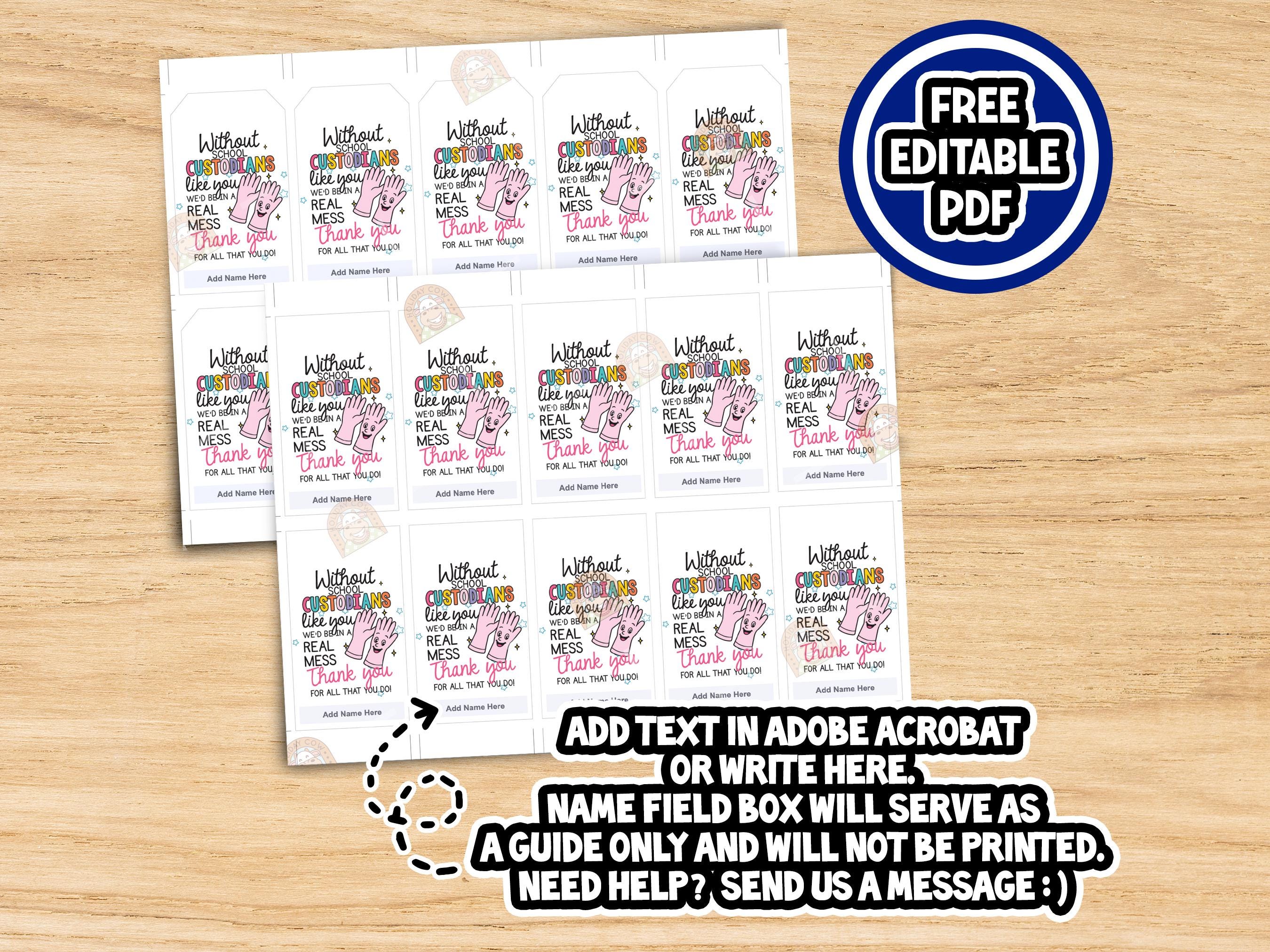 Funny School Custodian Gift Tag, Printable School Custodian ...
