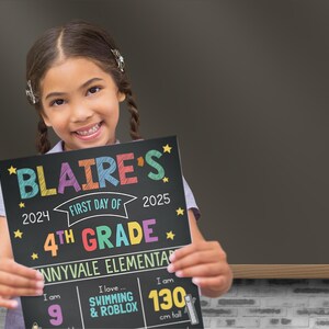 Chalkboard Back to School Sign Printable, Personalized First Day of ...