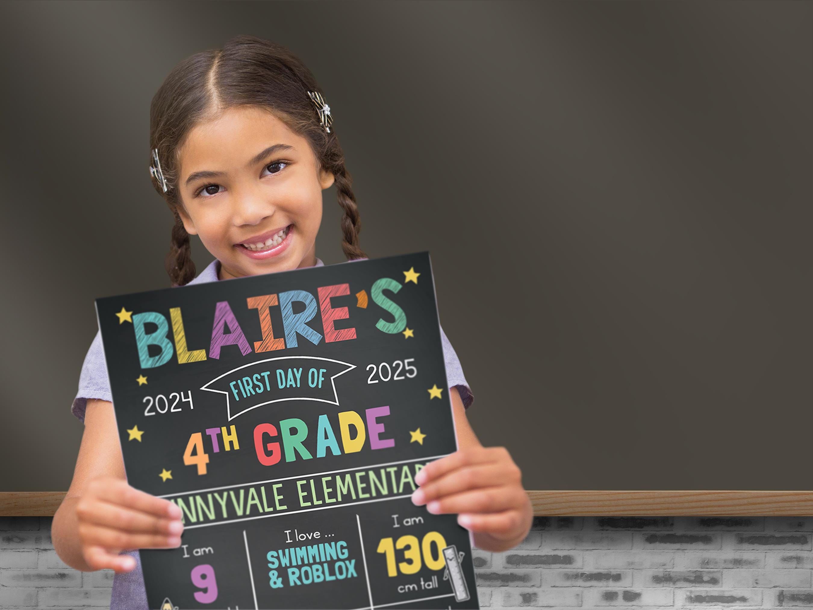 Chalkboard Back to School Sign Printable, Personalized First Day of ...