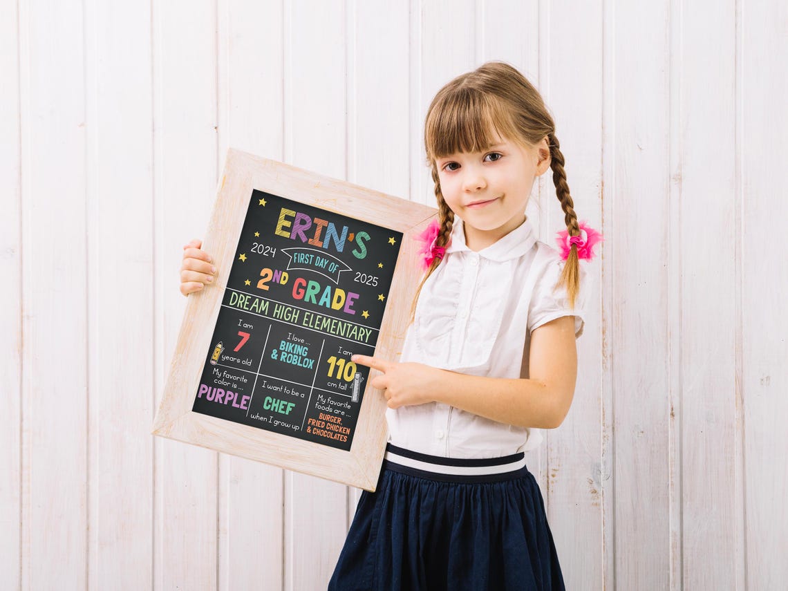 Chalkboard Back to School Sign Printable, Personalized First Day of ...