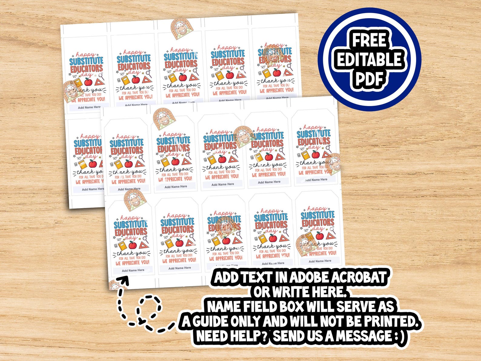 Printable Substitute Educators Day Tags, Substitute Teacher Thank You ...