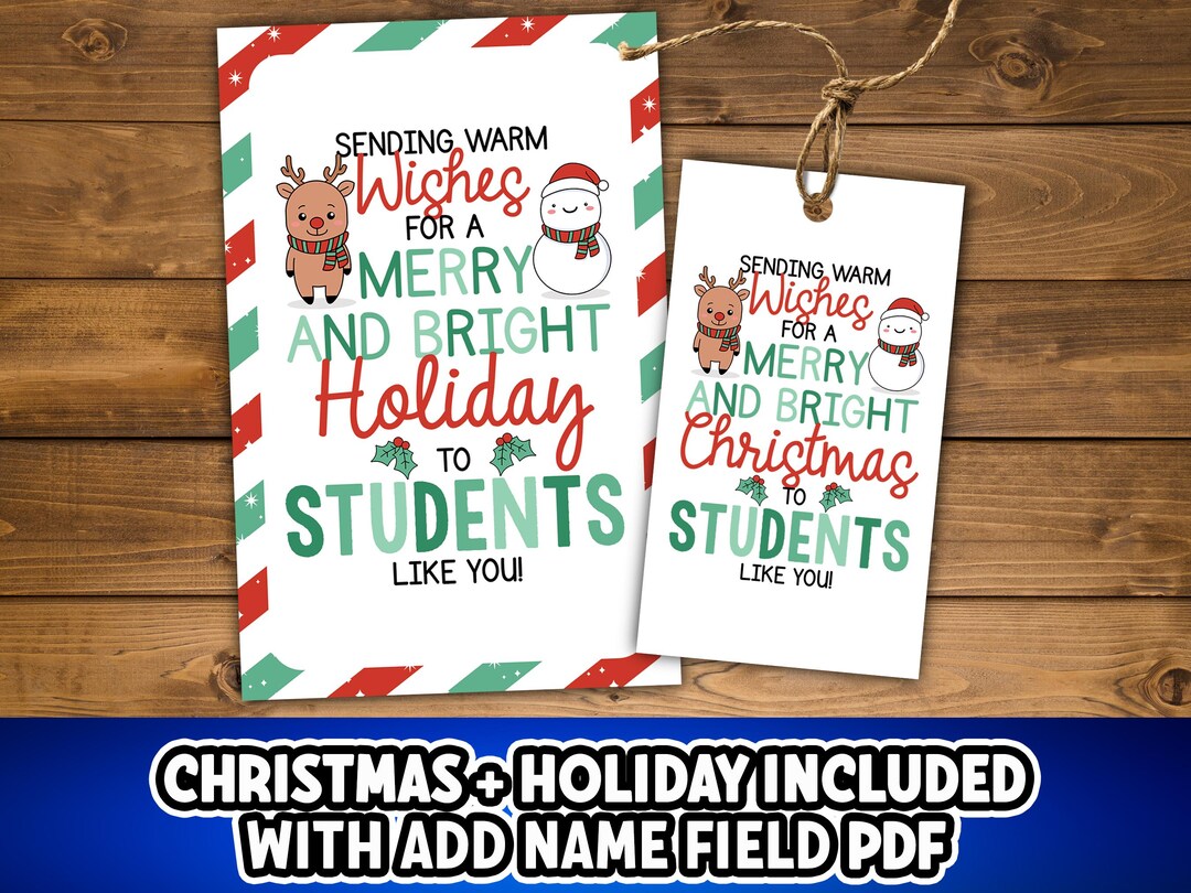 Students Christmas Gift Tag Printable, Merry and Bright Christmas ...