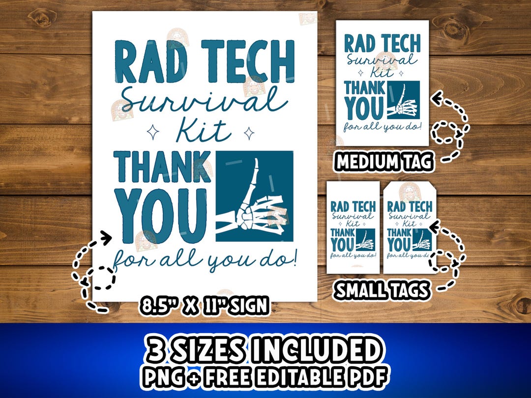 Rad Tech Week Survival Kit Gift Tag, Printable Rad Tech Survival Kit ...