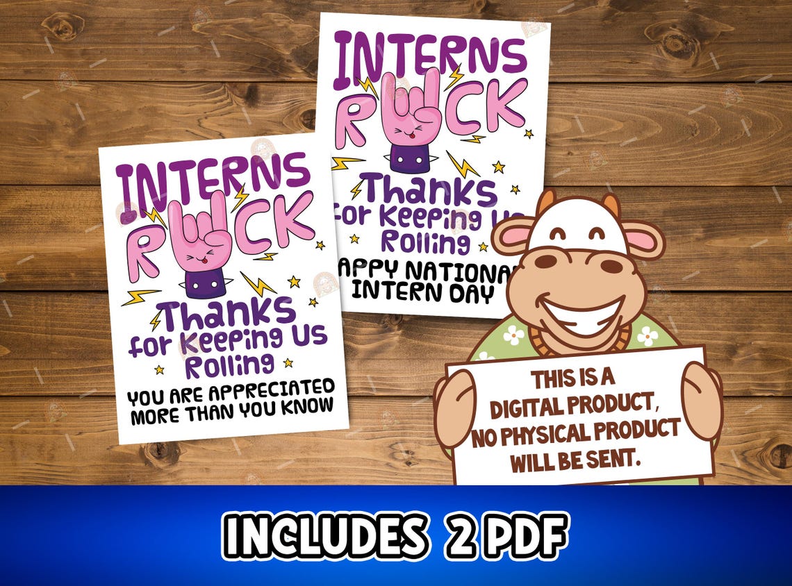 Intern Card, Intern Rocks Printable Card, Happy Intern Day Gift, Intern ...