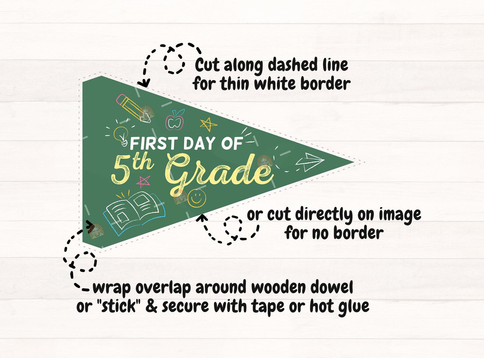 First Day of 5th Grade Flag, Printable First Day of School Pennant Flag ...