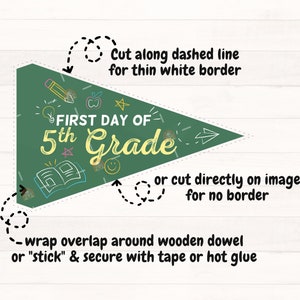 First Day of 5th Grade Flag, Printable First Day of School Pennant Flag ...