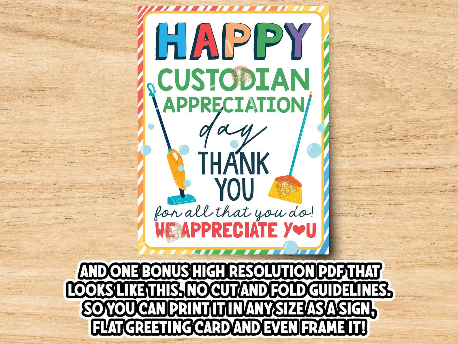 Custodian Day Card Printable, Custodian Appreciation Gift, Thank You ...