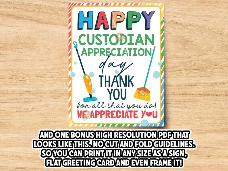 Custodian Day Card Printable, Custodian Appreciation Gift, Thank You ...
