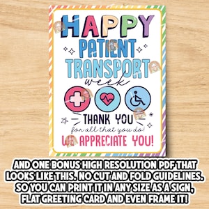 Patient Transport Week Sign Printable, Patient Transporter Thank You ...