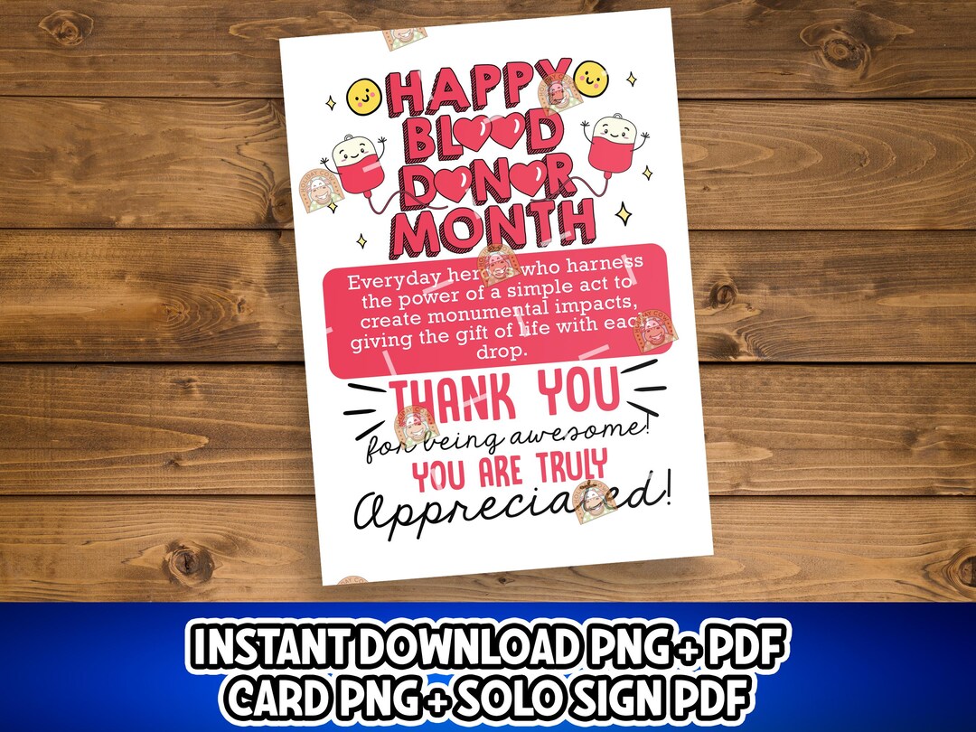 Printable Blood Donor Month Card, Thank You Blood Donor Appreciation ...