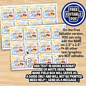 End of School Year Tags for Bubbles Printable, Summer Vacation Tag for ...