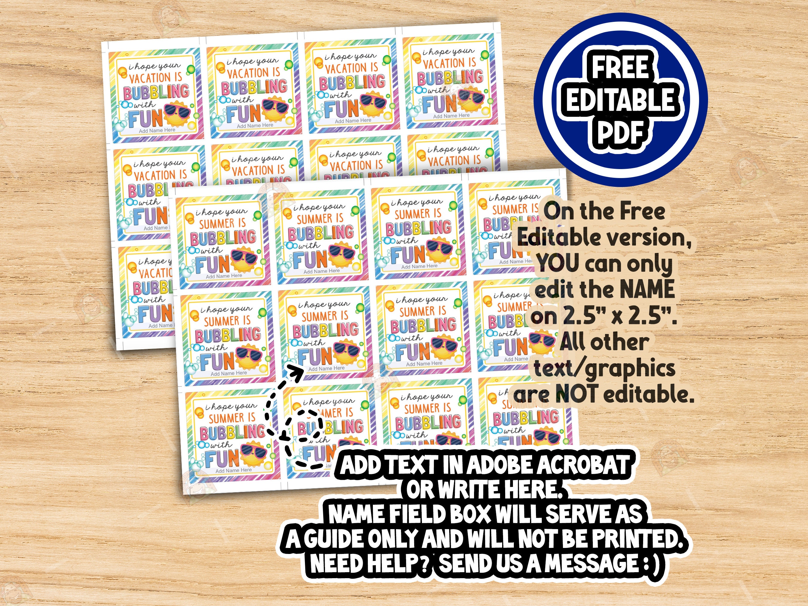 End of School Year Tags for Bubbles Printable, Summer Vacation Tag for ...