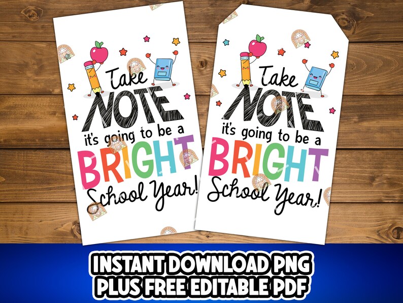 Printable Back to School Tag, Take Note Tag, Bright School Year First ...