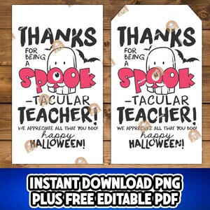 Teacher Halloween Printable Tag, Thanks for Being A Spooktacular ...