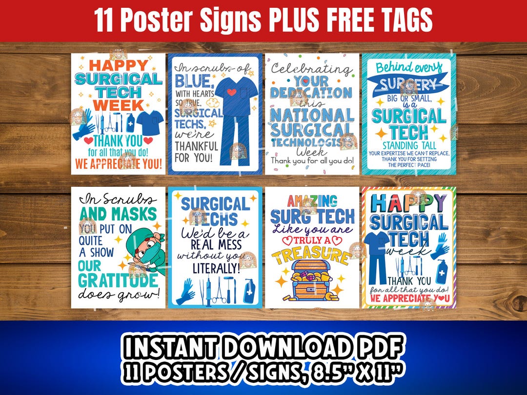 Surgical Tech Week Signs Printable Bundle, Surgical Tech Appreciation ...