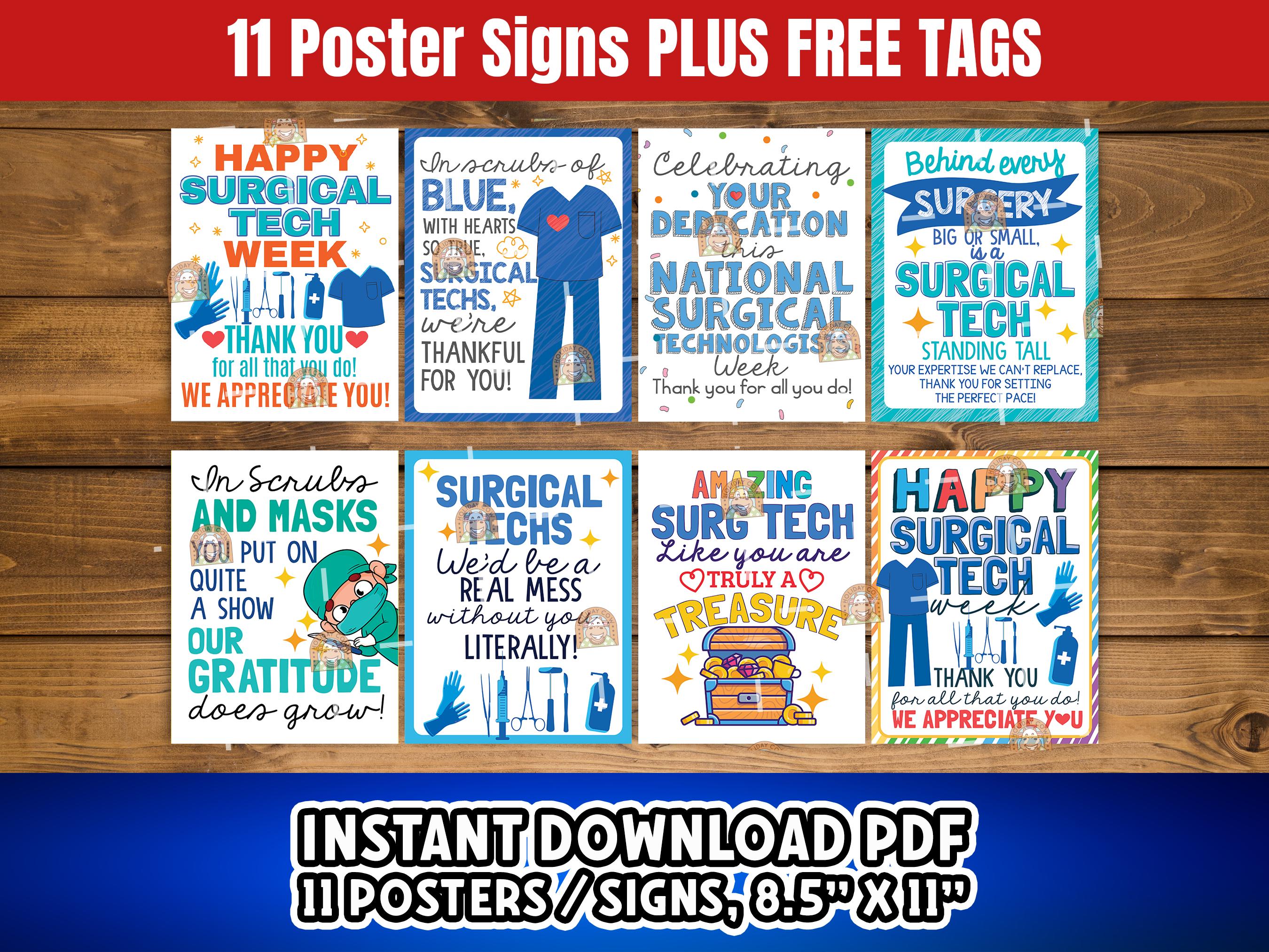 Surgical Tech Week Signs Printable Bundle, Surgical Tech Appreciation Gift, Thank You Surg Tech ...