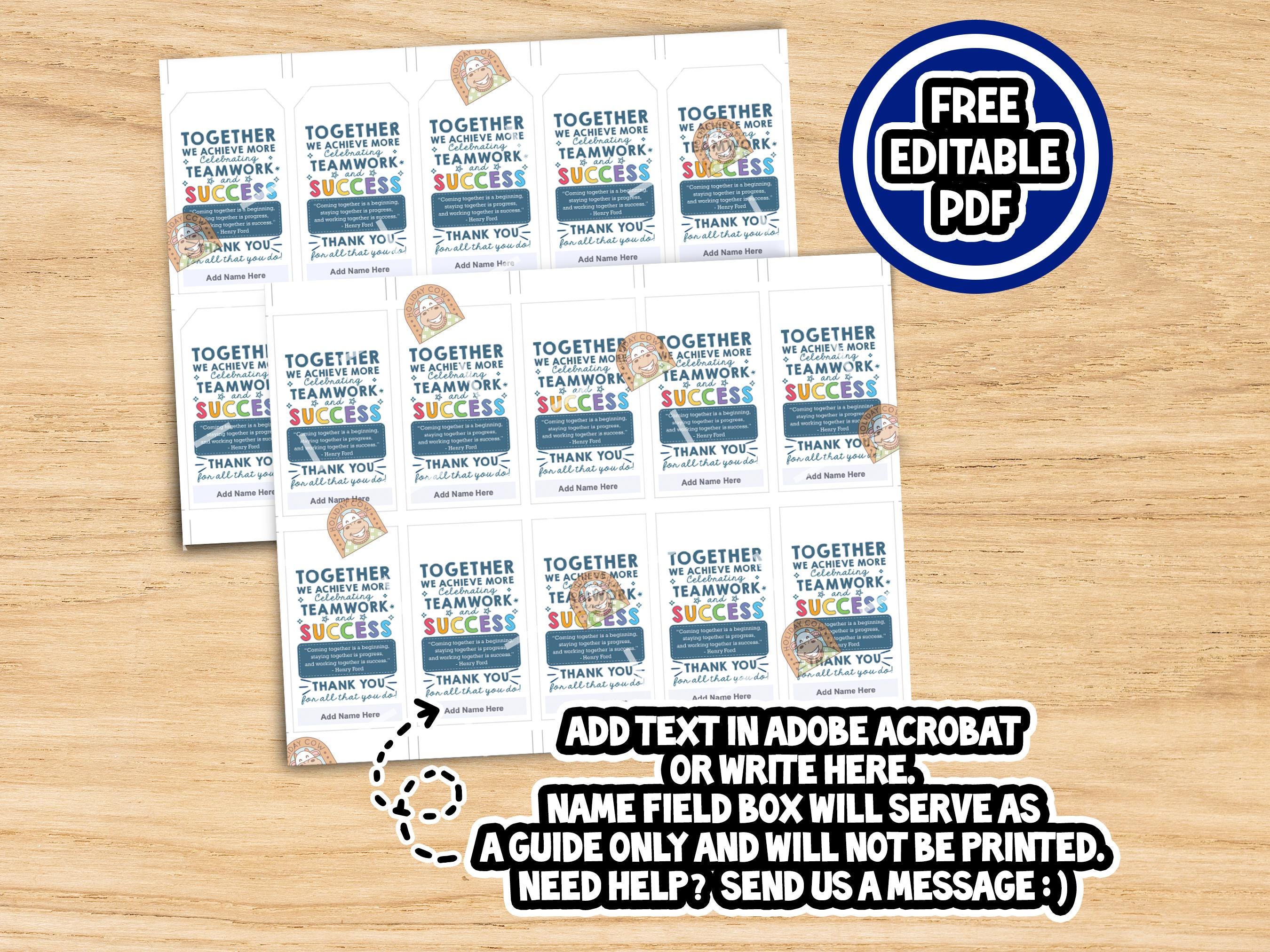 Team Appreciation Gift Tag Printable, Thank You Team Members Gift Tag ...
