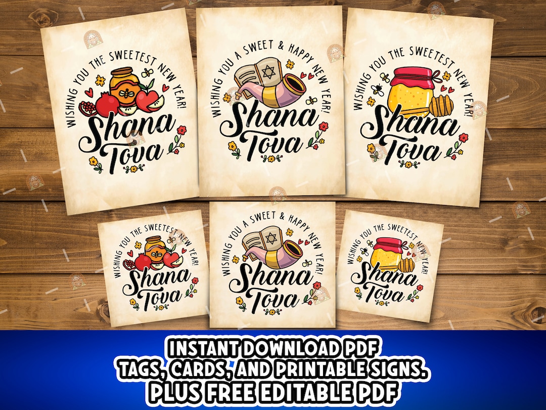 Rosh Hashanah Set, Shana Tova Printable Tags, Rosh Hashanah Gift ...