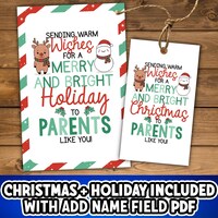 Parents Christmas Favor Tags, Printable Holiday Thank You PTO PTA Gift ...