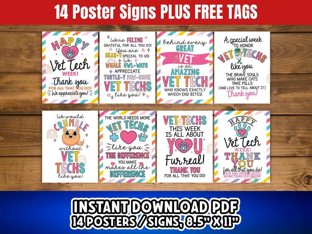 Vet Tech Week Signs, Vet Tech Appreciation Poster, Thank You Vet Tech ...