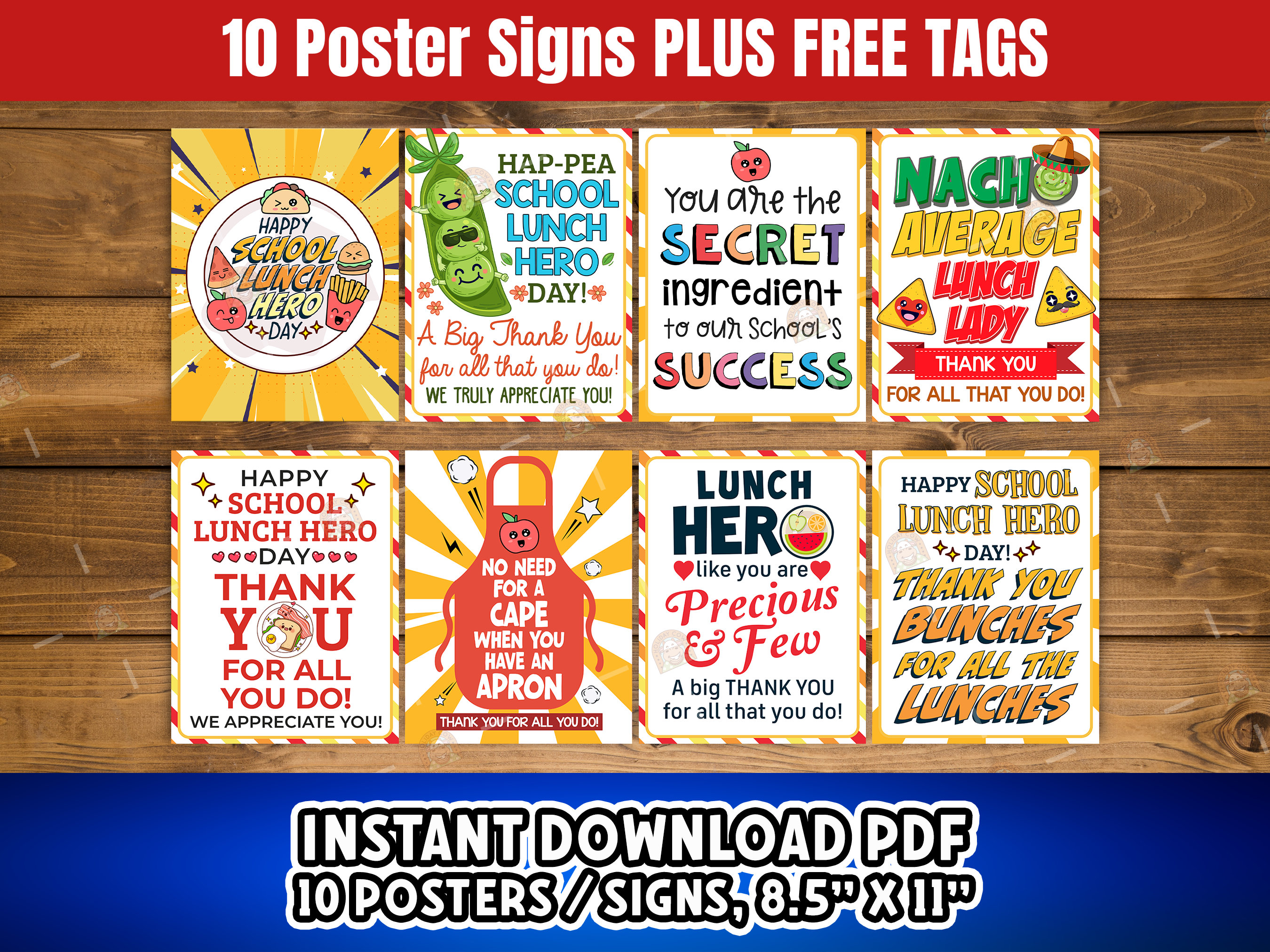 School Lunch Hero Day Sign Set of 10, Printable School Lunch Hero Thank ...