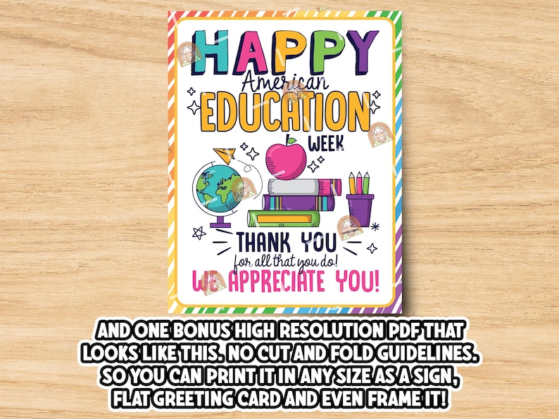 American Education Week Sign Printable, Teacher Thank You Card ...