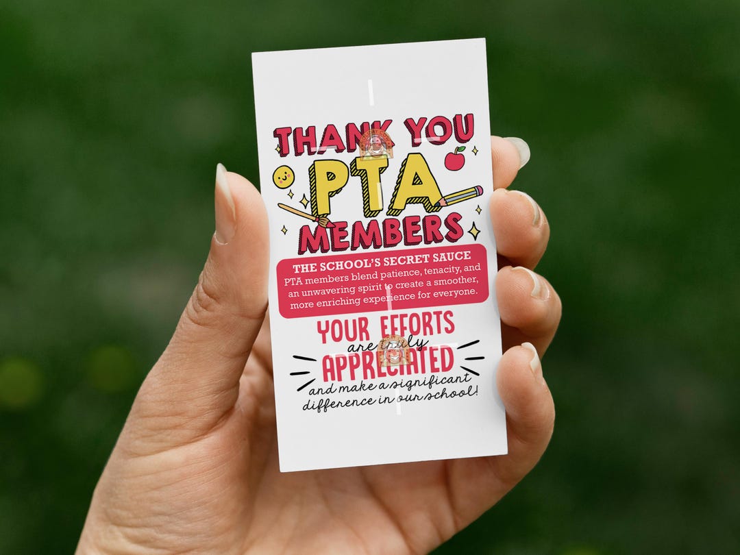 PTA Members Gift Tag Printable, Parent Teacher Association Gift Tag ...