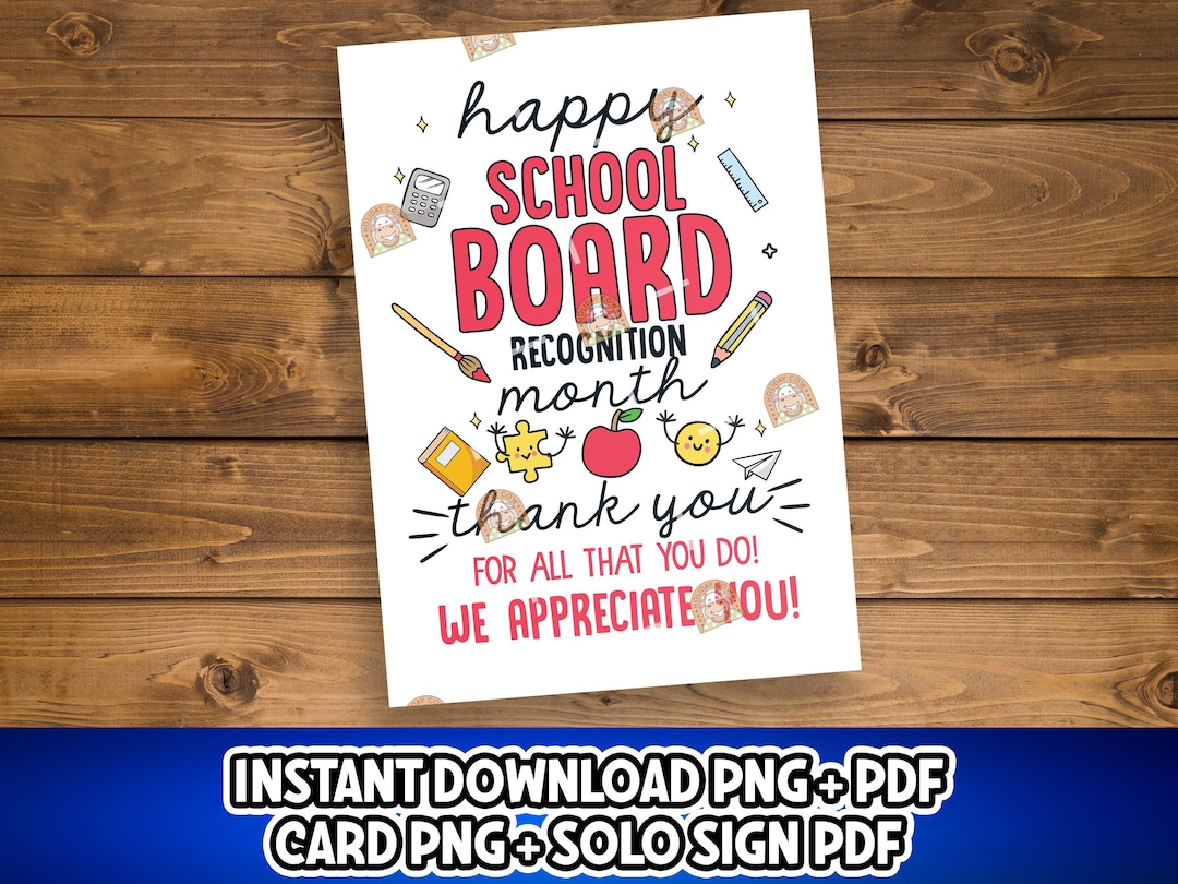 School Board Recognition Month Card Printable, School Board Thank You ...