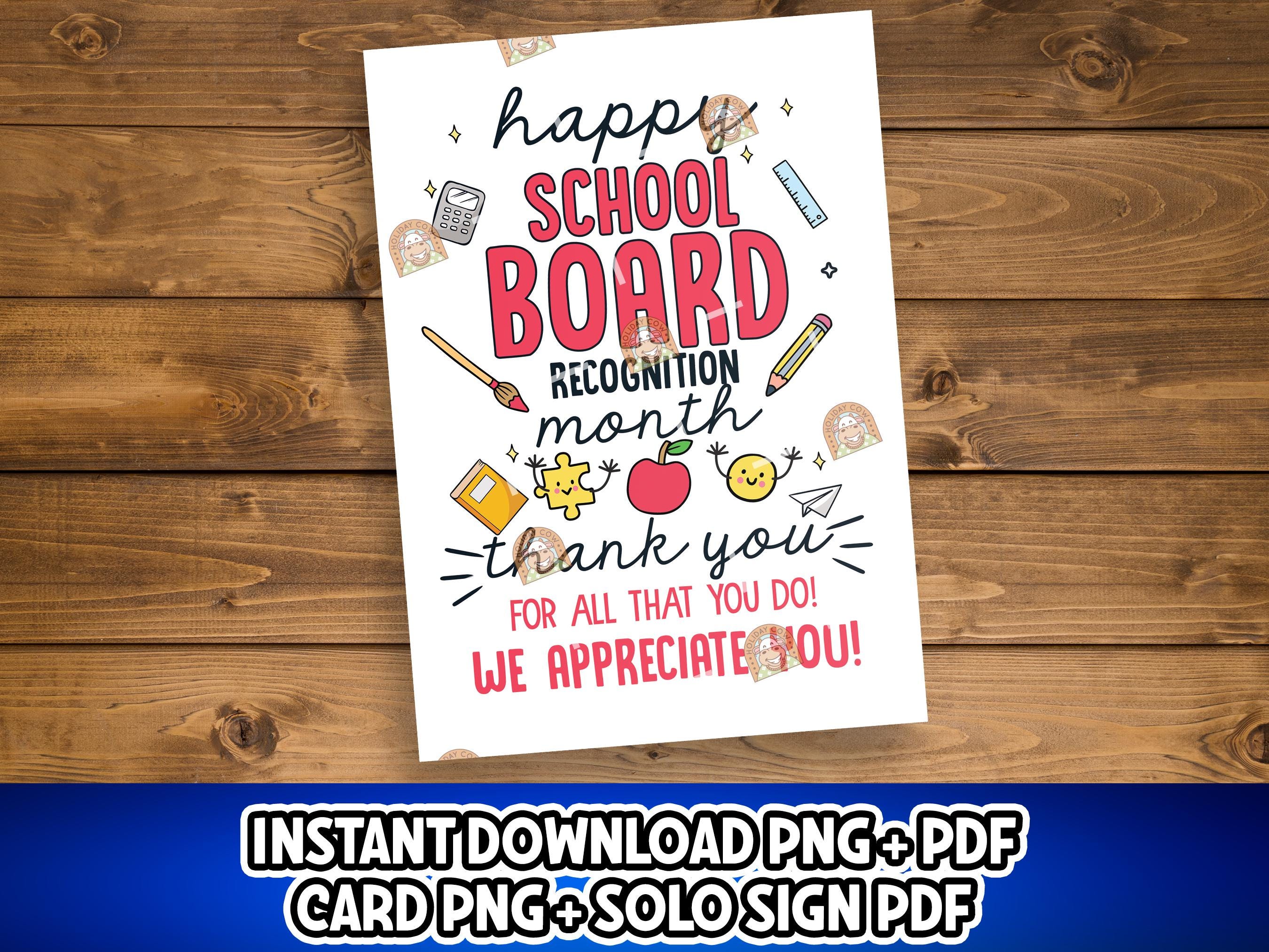 School Board Recognition Month Card Printable, School Board Thank You ...