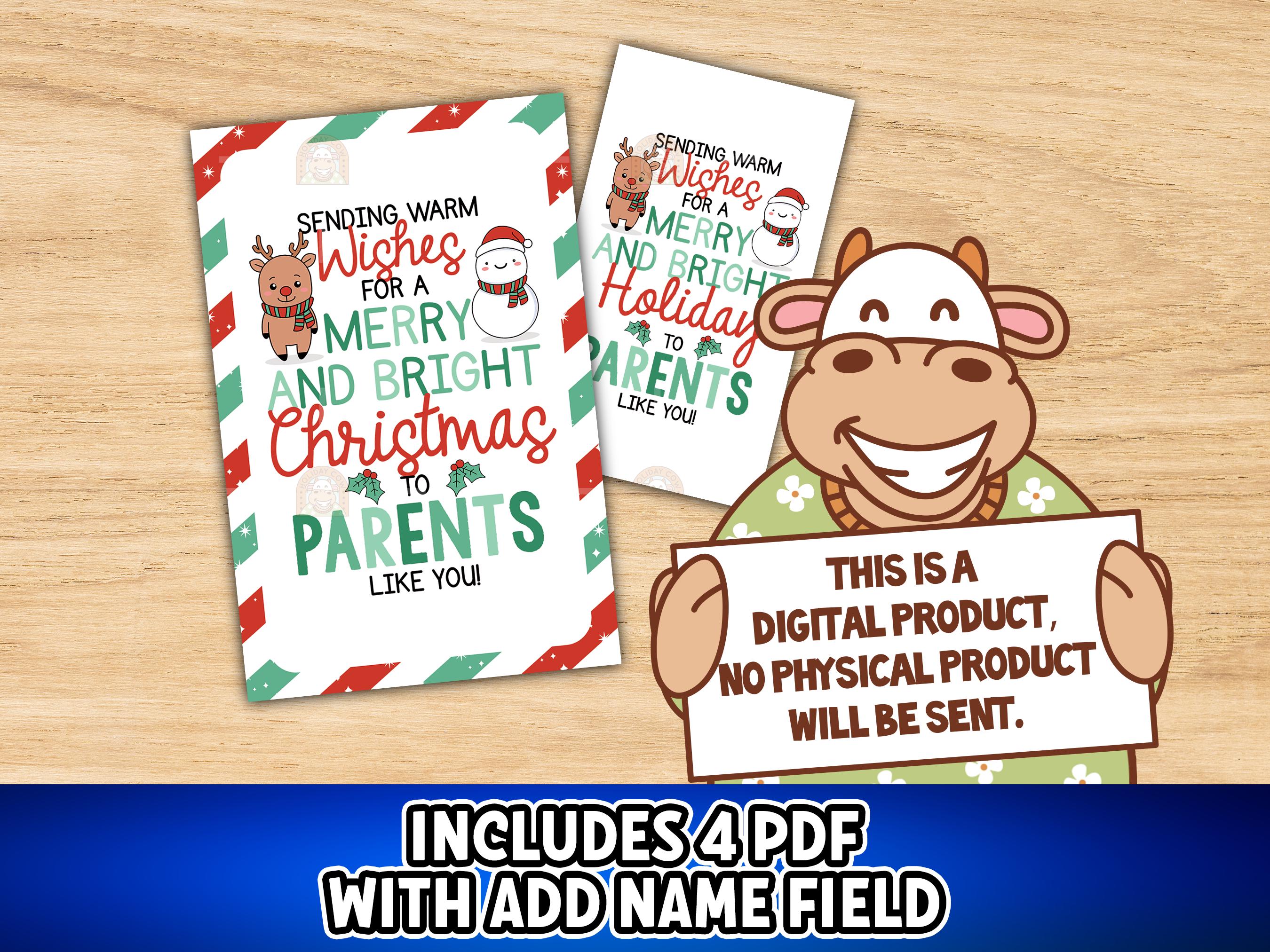 Parents Christmas Gift Tag Printable, Merry and Bright Christmas Wishes ...