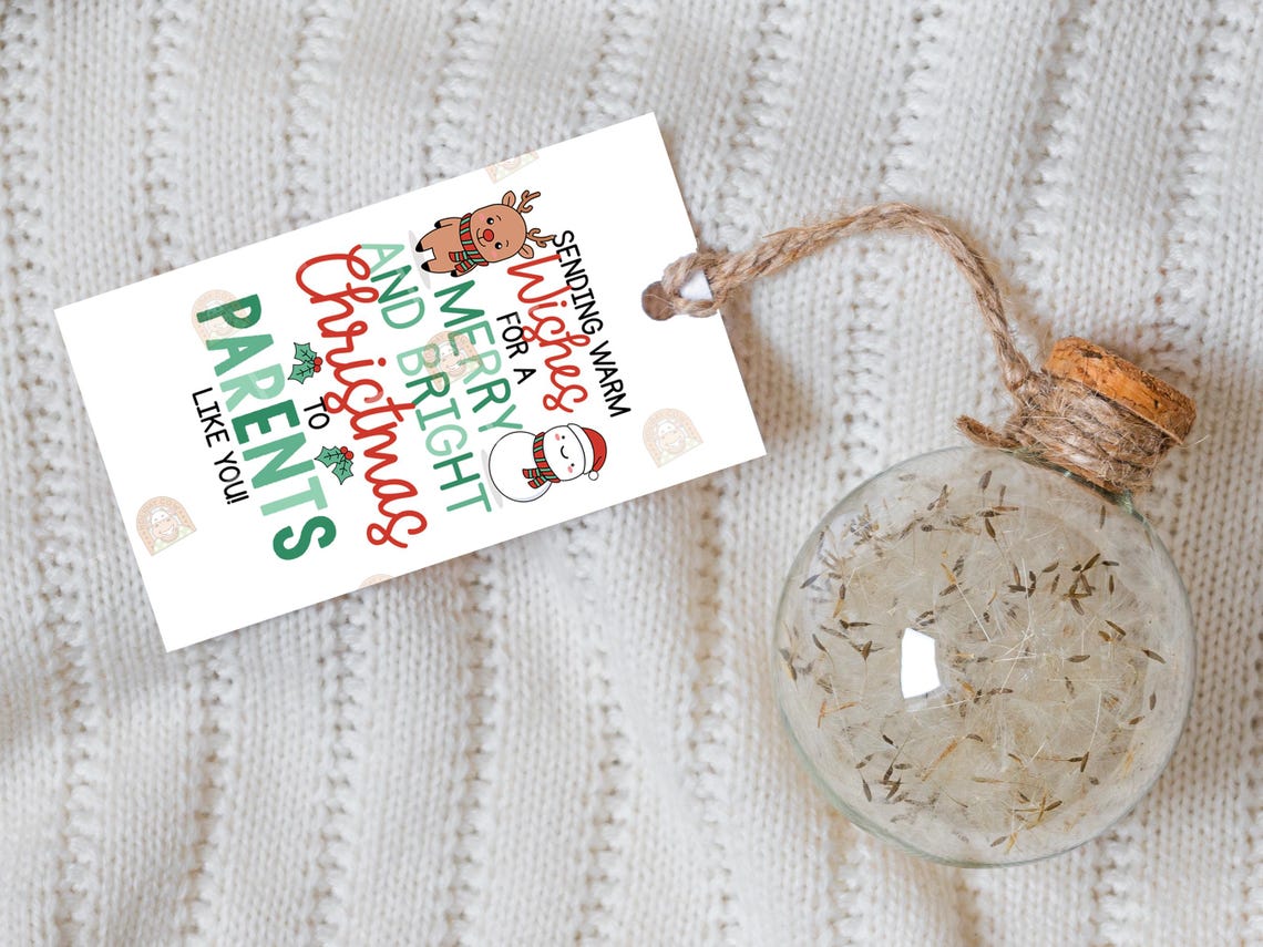 Parents Christmas Gift Tag Printable, Merry and Bright Christmas Wishes ...