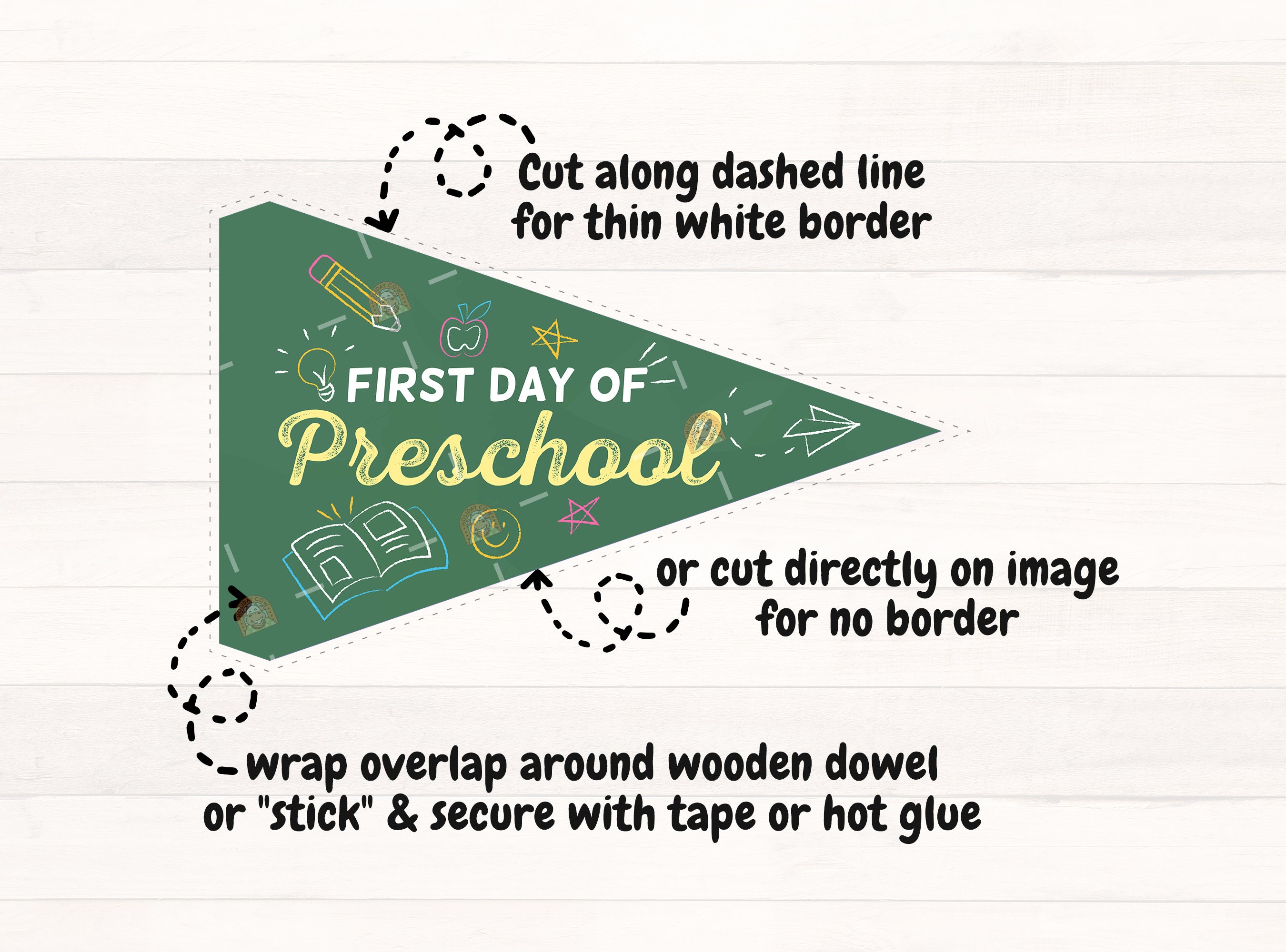 First Day of Preschool Flag, Printable First Day of School Pennant ...