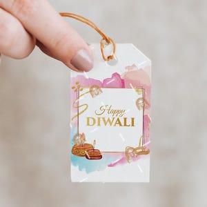 Diwali Tags Printable, Happy Diwali Gift Tag, Pastel Watercolor Diwali ...