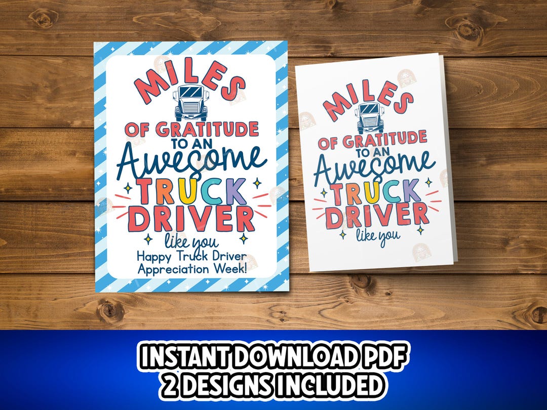 Truck Driver Gift, Thank You Truck Driver Appreciation Card Printable ...