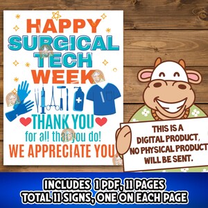Surgical Tech Week Signs Printable Bundle, Surgical Tech Appreciation ...