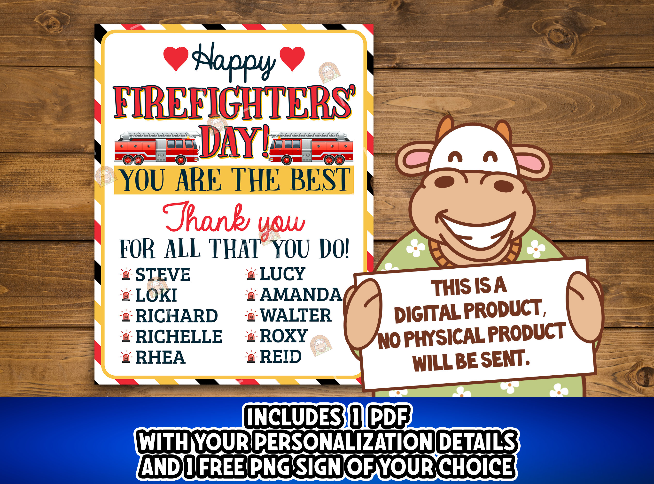 Personalized Firefighters Sign, Custom Firefighters Day Sign Printable ...