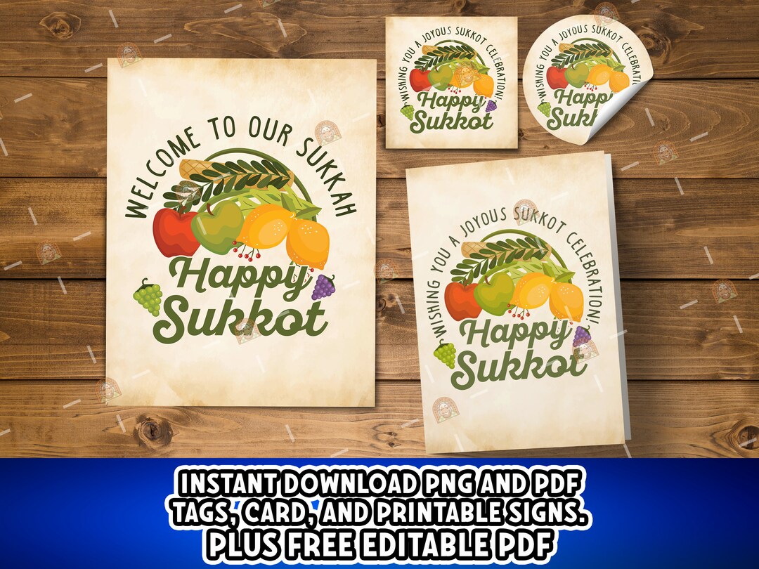 Happy Sukkot Set, Sukkot Printable Tag, Sukkot Gift Card, Sukkot Card ...