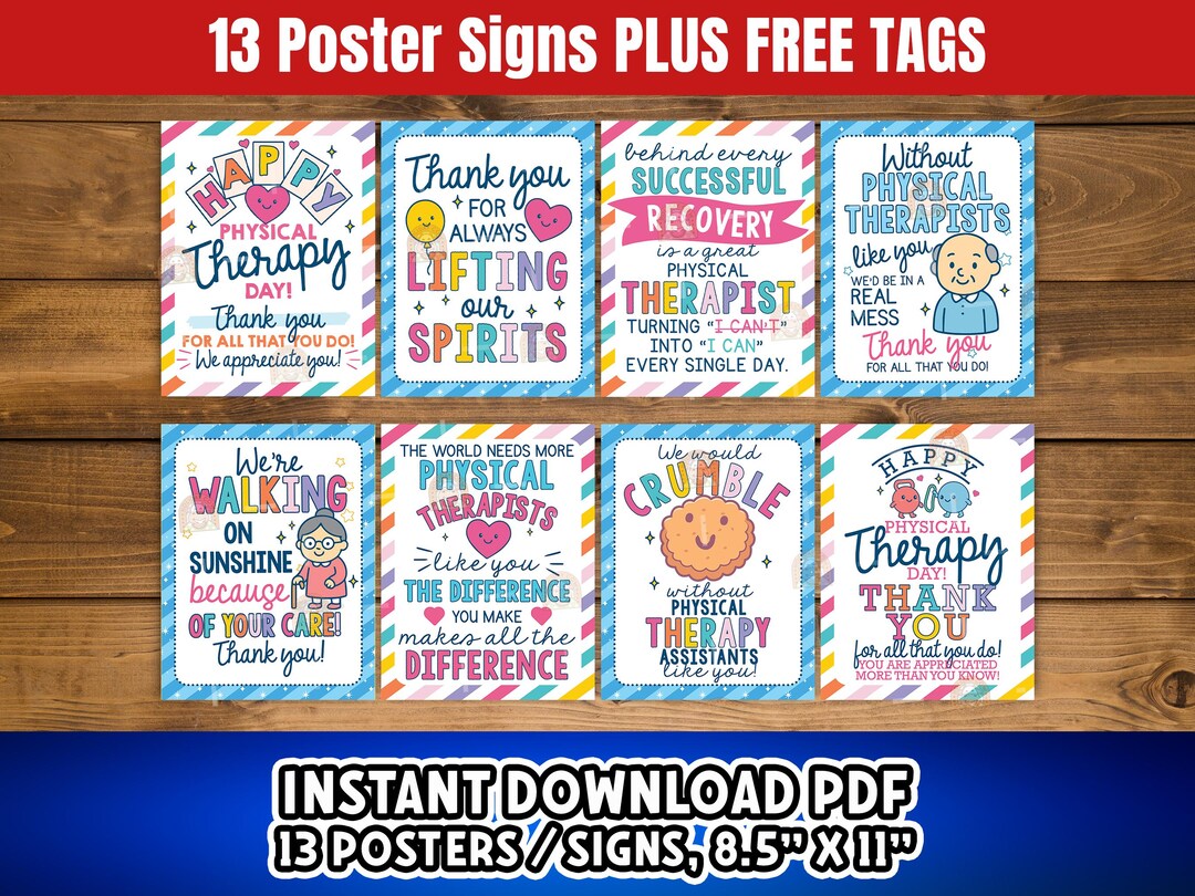 Physical Therapy Day Signs, Printable PT Day Decor, Thank You Physical ...
