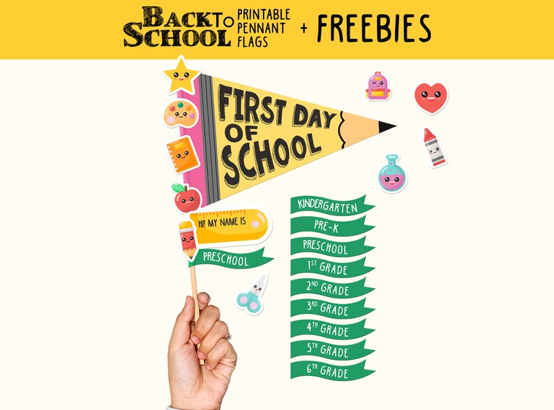 Printable First Day of School Pennant Flags Back to School - Etsy