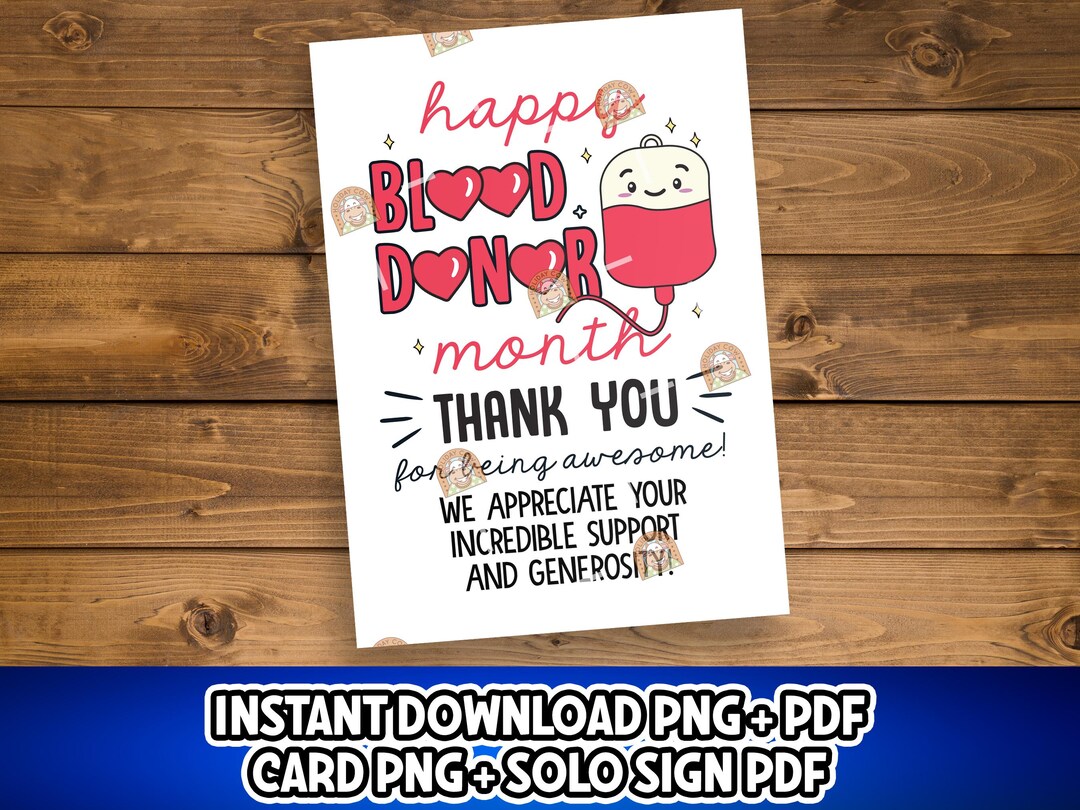 National Blood Donor Month Card Printable, Thank You Blood Donor ...