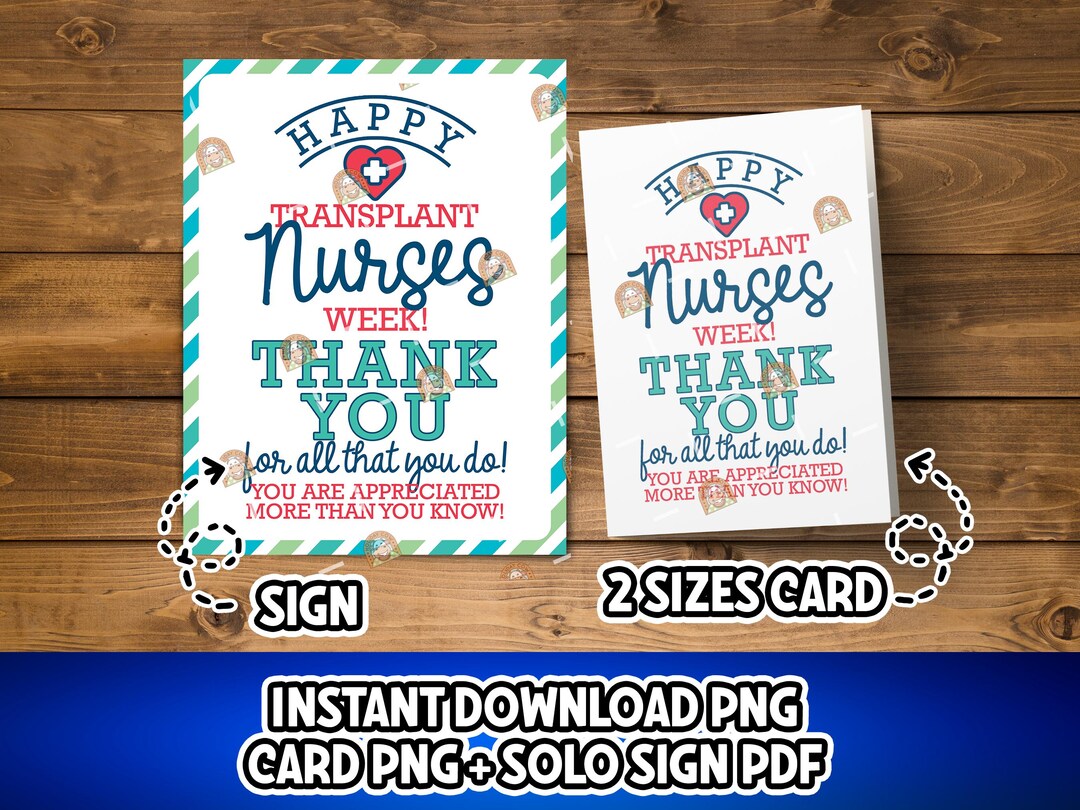 Transplant Nurses Week Card Printable, Transplant Nurse Gift, Thank You ...