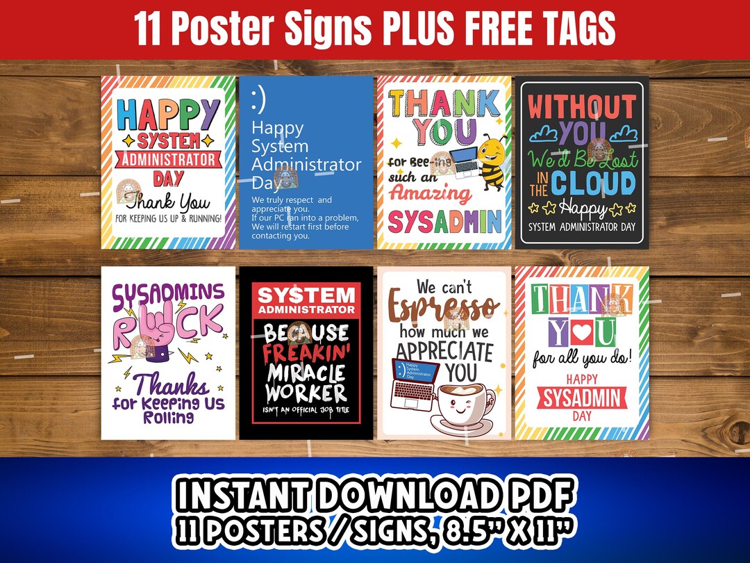 Sysadmin Sign Bundle, Printable System Administrator Day Poster ...