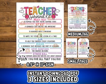 Teacher Survival Kit Tags, 1st Day of School Survival Kit Gift Tags ...